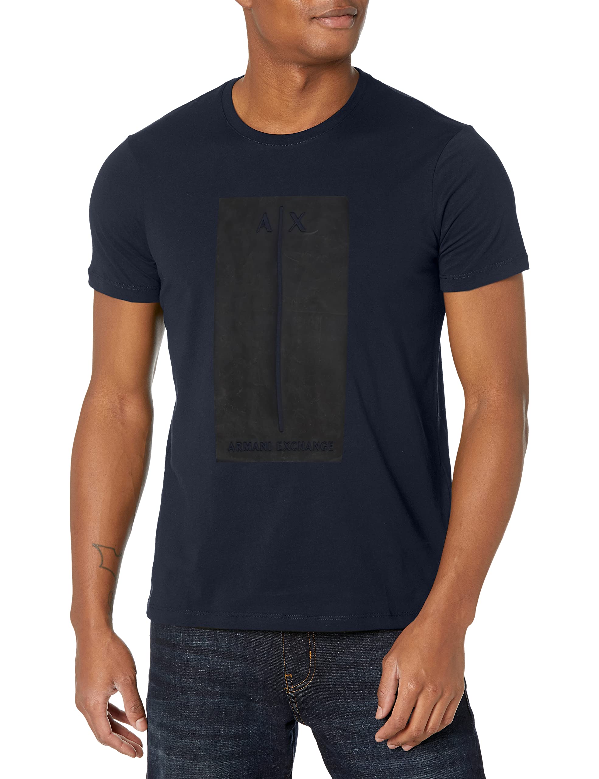 A | X ARMANI EXCHANGE Men's Contrast Box Embossed Logo T-Shirt, Outer Space, XL