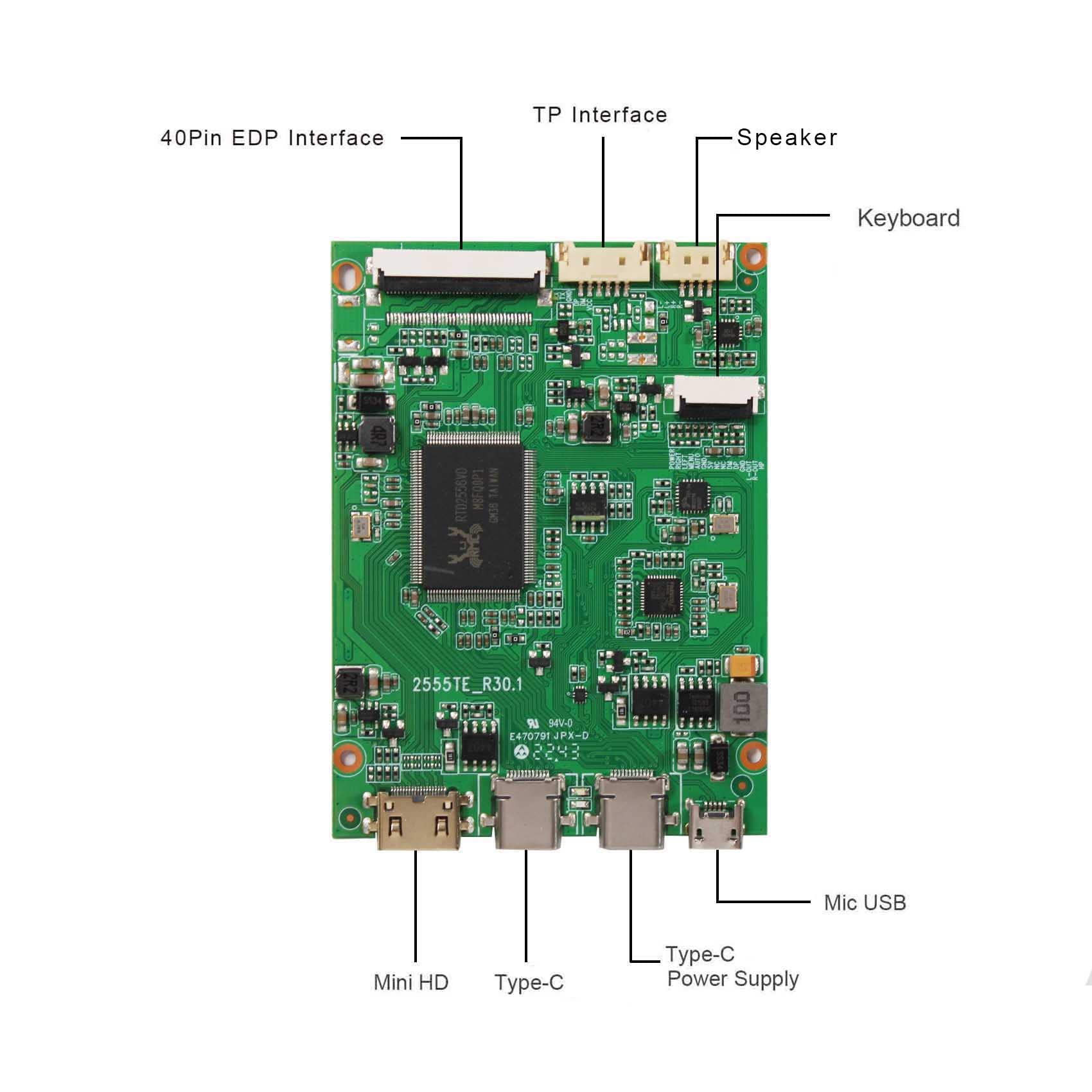 VSDISPLAY HD-MI Type C Controller Board Work for 11.6 13.3 14 15.6 17.3 inch 1920x1080 N116HSE-EA1 EA2 N133HSE-EA1 EA3 B140HAN01 B156HAN01 N173HCE-E31 30 Pin EDP LCD Screen