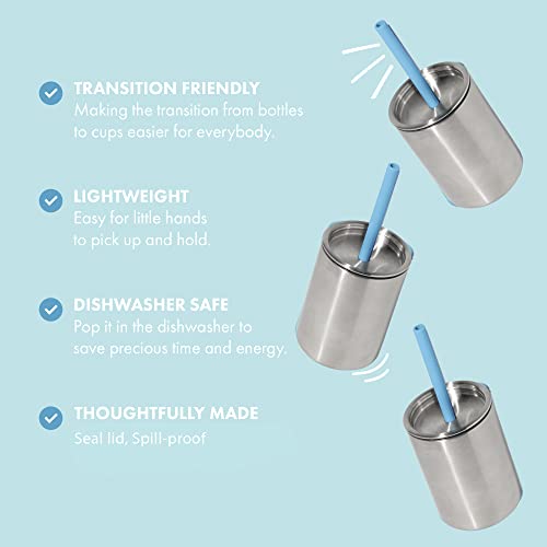 Avanchy 8oz Stainless Steel Baby Sippy Cup with Extra Silicone Lid. Spill-Proof Training Cup for Toddlers and Infants. Easy Grip and Leak-Proof Design - Pink