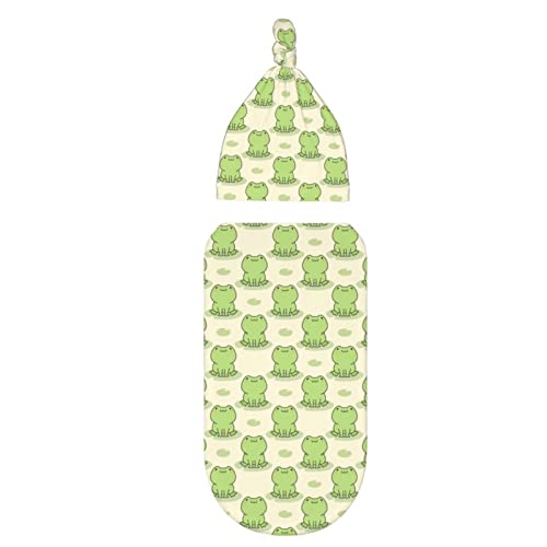 Frog Cartoon Baby Stuff Newborn Baby Swaddle Blanket Swaddle Wrap Soft Sleep Sacks Stretchy Receiving Blankets with Hat for Boy Girl Infants Gifts