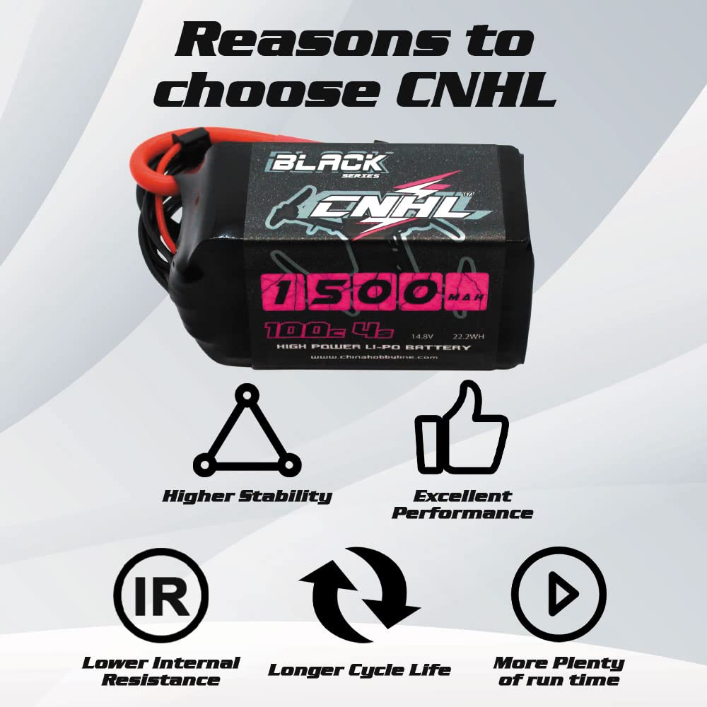 CNHL 1500mAh 4S Lipo Battery 14.8V 100C with XT60 Plug for FPV Drone Racing RC Quadcopter Helicopter Airplane Boat Car(2 Packs)