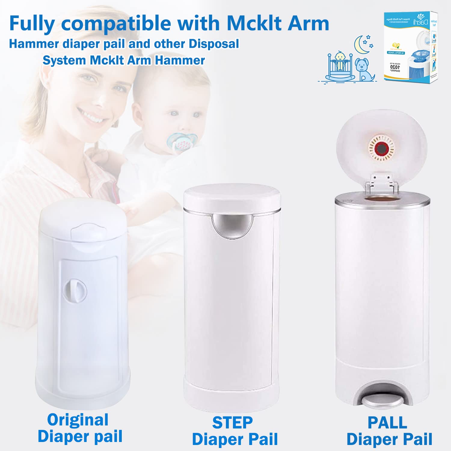 Baby Diaper Pail Refill Bags,100% Lock Odor (34 Bags) True Value Pack Fully Compatible with Arm&Hammer Disposal System,Seal and Toss Refill Bags