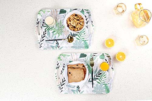 FlosSolis 16.5"x11.5" Serving Tray with handle Set of 2 leaf design, Melamine Rectangular Serving Tray/Platters stackable Sturdy and easy clean for Serving food,fruit,desserts,breakfast,meals,BPA FREE