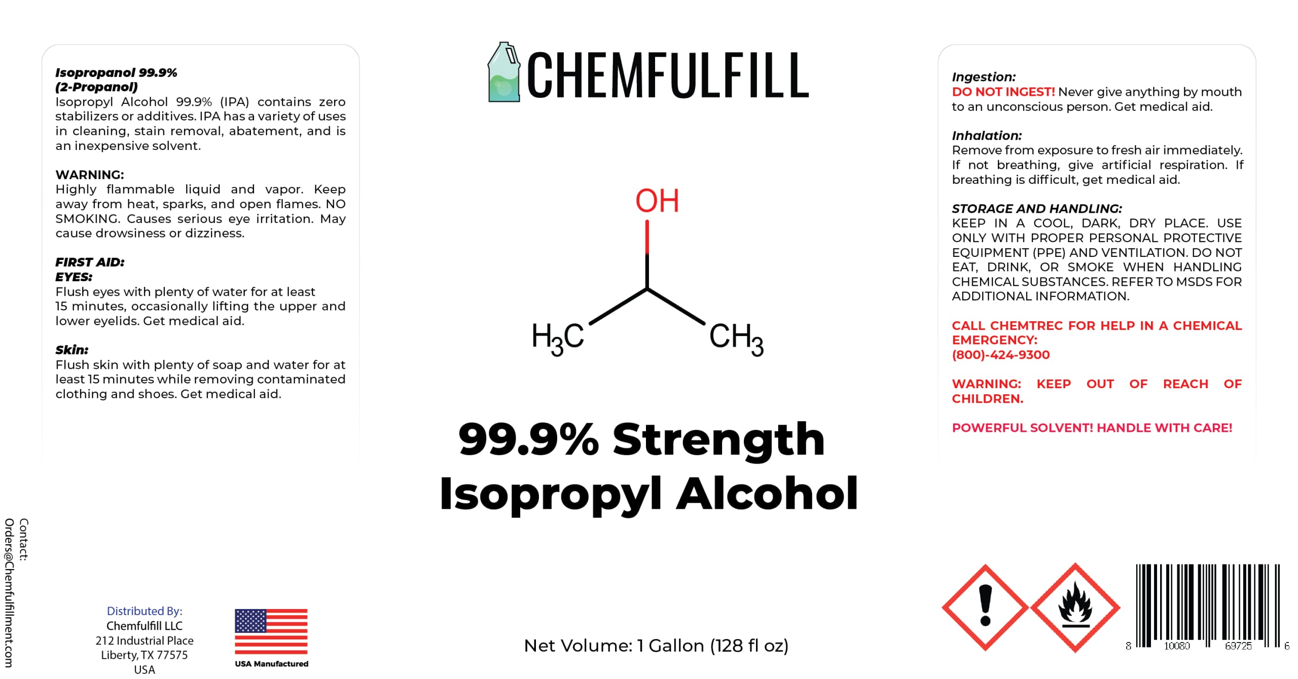 Chemfulfill Isopropyl Alcohol 99% - Highly Concentrated Isopropyl Alcohol 99.9% (Pint (16 fl oz))