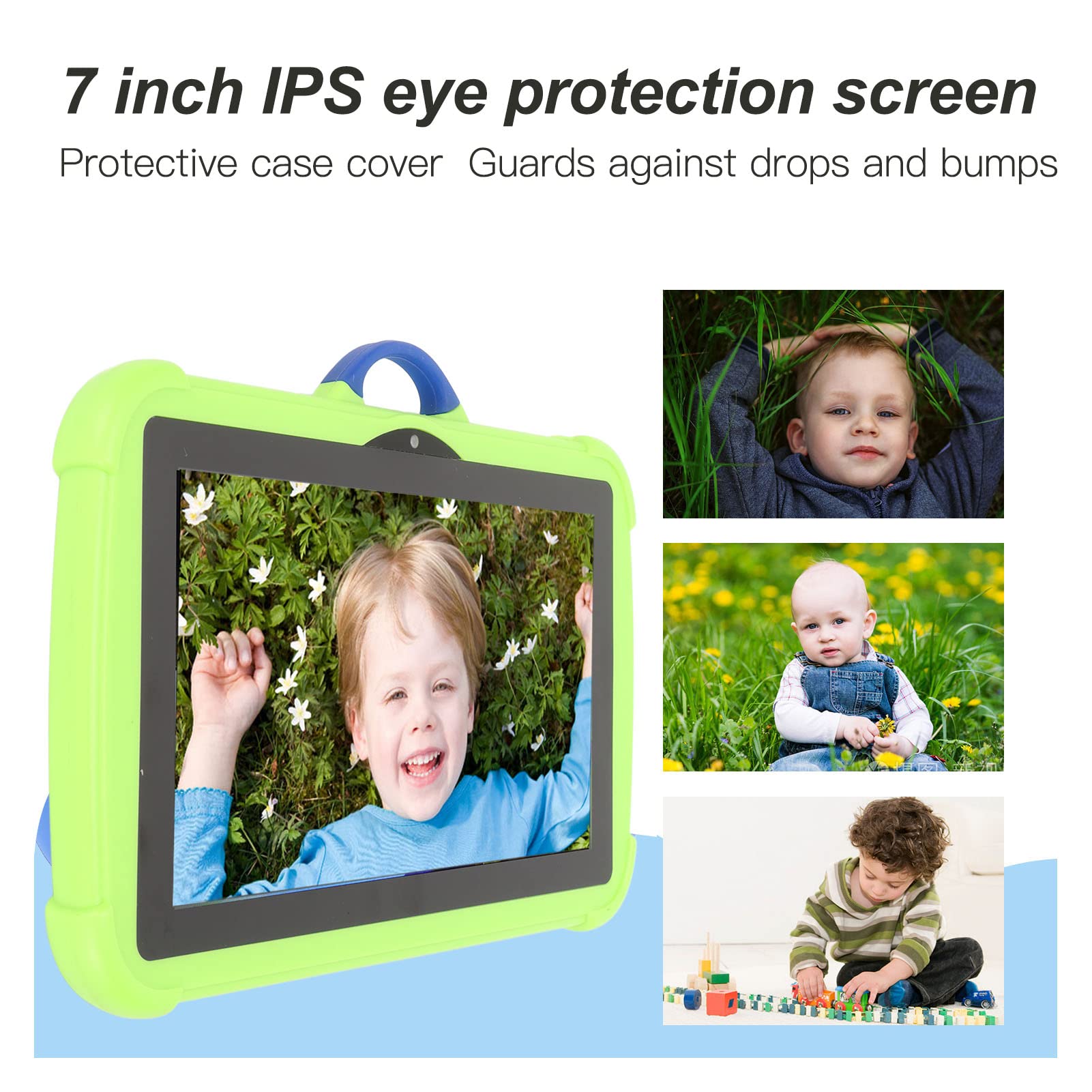 AUHX Toddler Tablet, Quad Core Processor 7 Inch Kids Tablet Dual Cameras IPS HD Screen Lightweight with Stand for Travel (US Plug)
