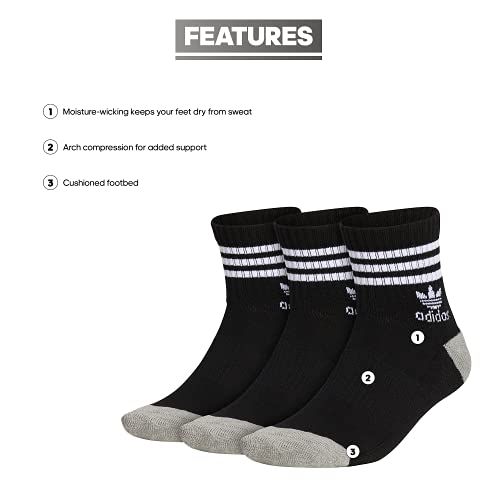 adidas Originals Men's Originals Roller 3-Pack High Quarter, Black/White/Heather Grey, Large