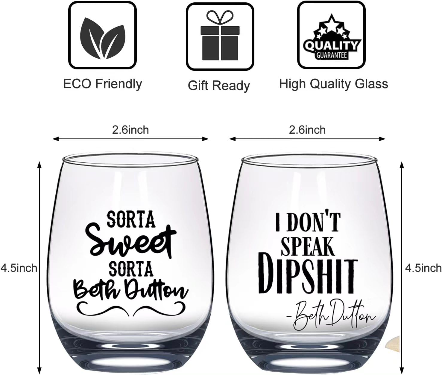 Agifteria TV Show Wine Glasses, Beth Dutton Merchandise, Sorta Sweet Sorta Beth Dutton, Funny Stemless Wine Glass 20 oz Set of 2. New Home Gifts Housewarming Gift Wine Bag Glass
