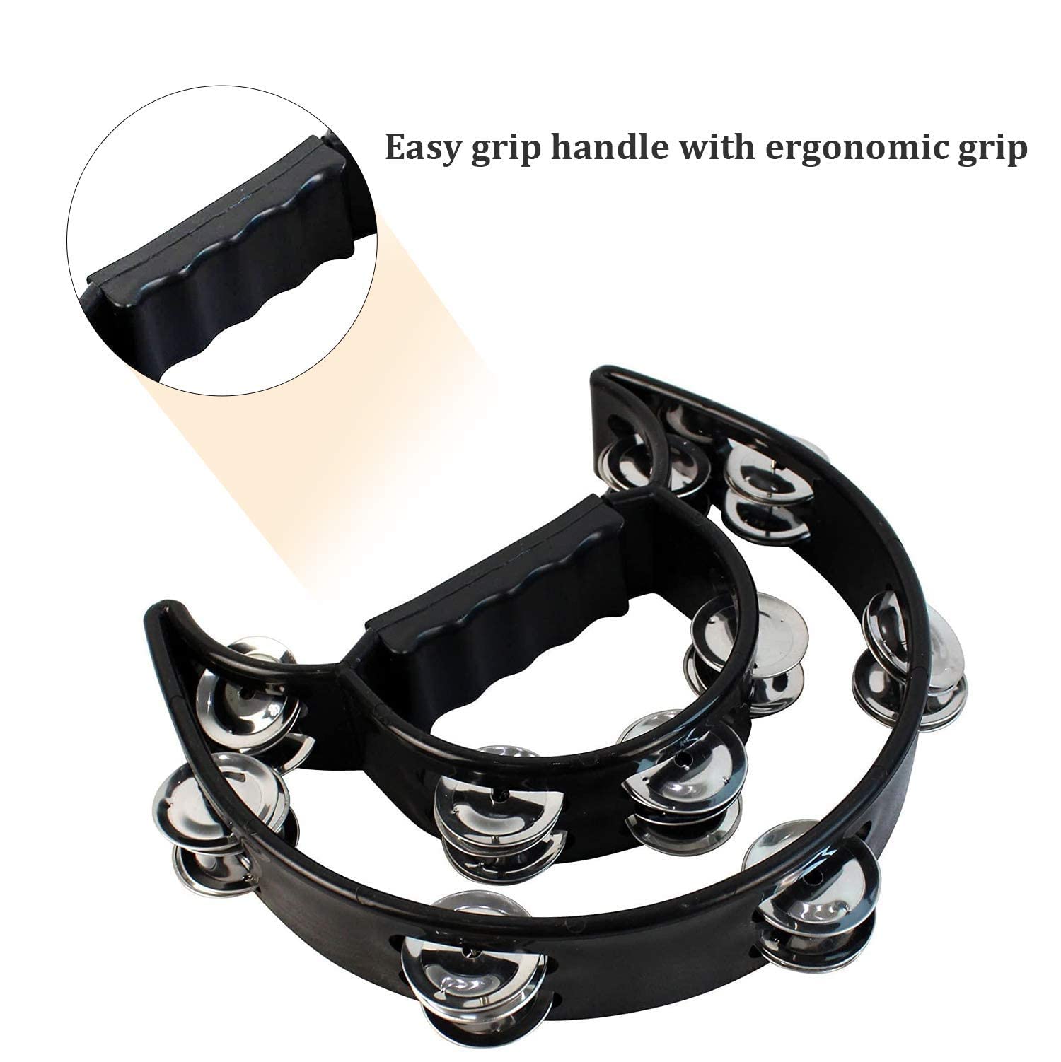 EASTROCK Double Row Tambourine and Stainless Steel Cylinder Shaker Hand Held Percussion Instrument for Kids, Adults, Professional Band Accompaniment