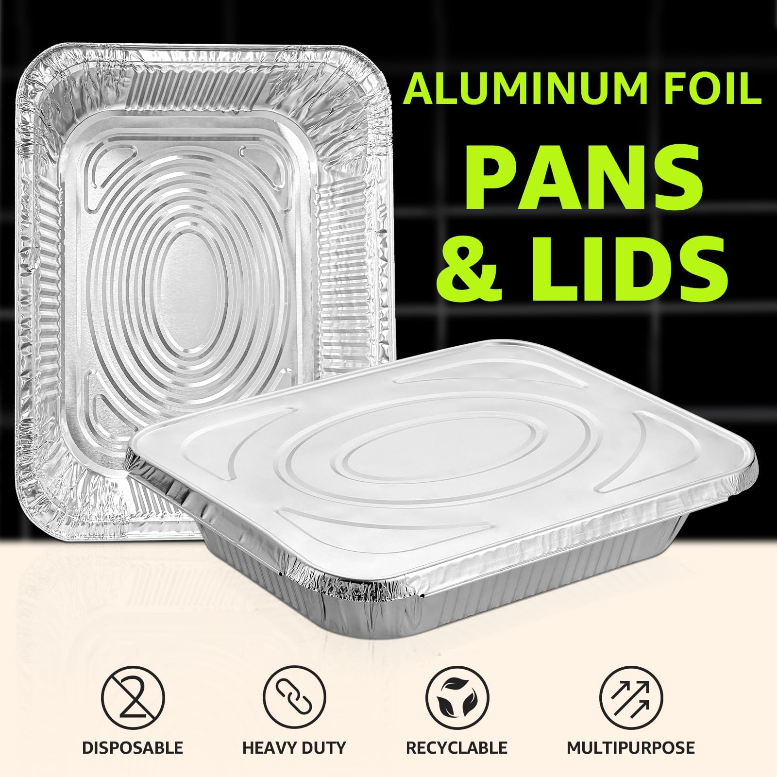 biocean Aluminum Pans with Lids 9x13 Inch 25 Pack, Extra Heavy Duty 25 Foil Pans and 25 Foil Lids for Prepping Food, Storing Heating, Cooking, Baking, Roasting