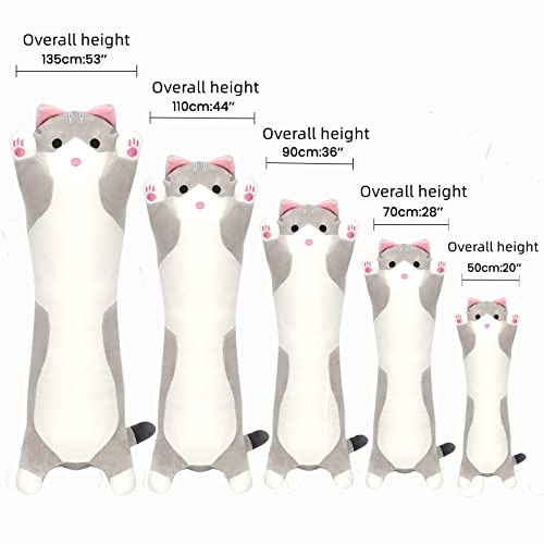 Cute SEENEEY Cat Pillow: Soft 50cm Cartoon Stuffed Animal Toy for Kids & Girls (Long Grey Cat)