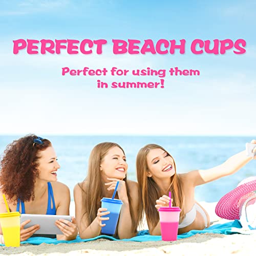 FIEKEICC Color Changing Cups with Lids and Straws,10Pcs 12oz Plastic Cups Reusable Tumbler with Lid and Straw,Clear Ice Cold Drinking Cup for Adults Kids Women,Summer Coffee Tumblers Party Cup