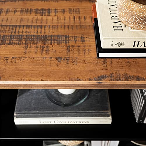 Walker Edison 2 Tier Modern Farmhouse Wood Bookcase Bookshelf Storage Home Office Storage Cabinet, 52 Inch, Black