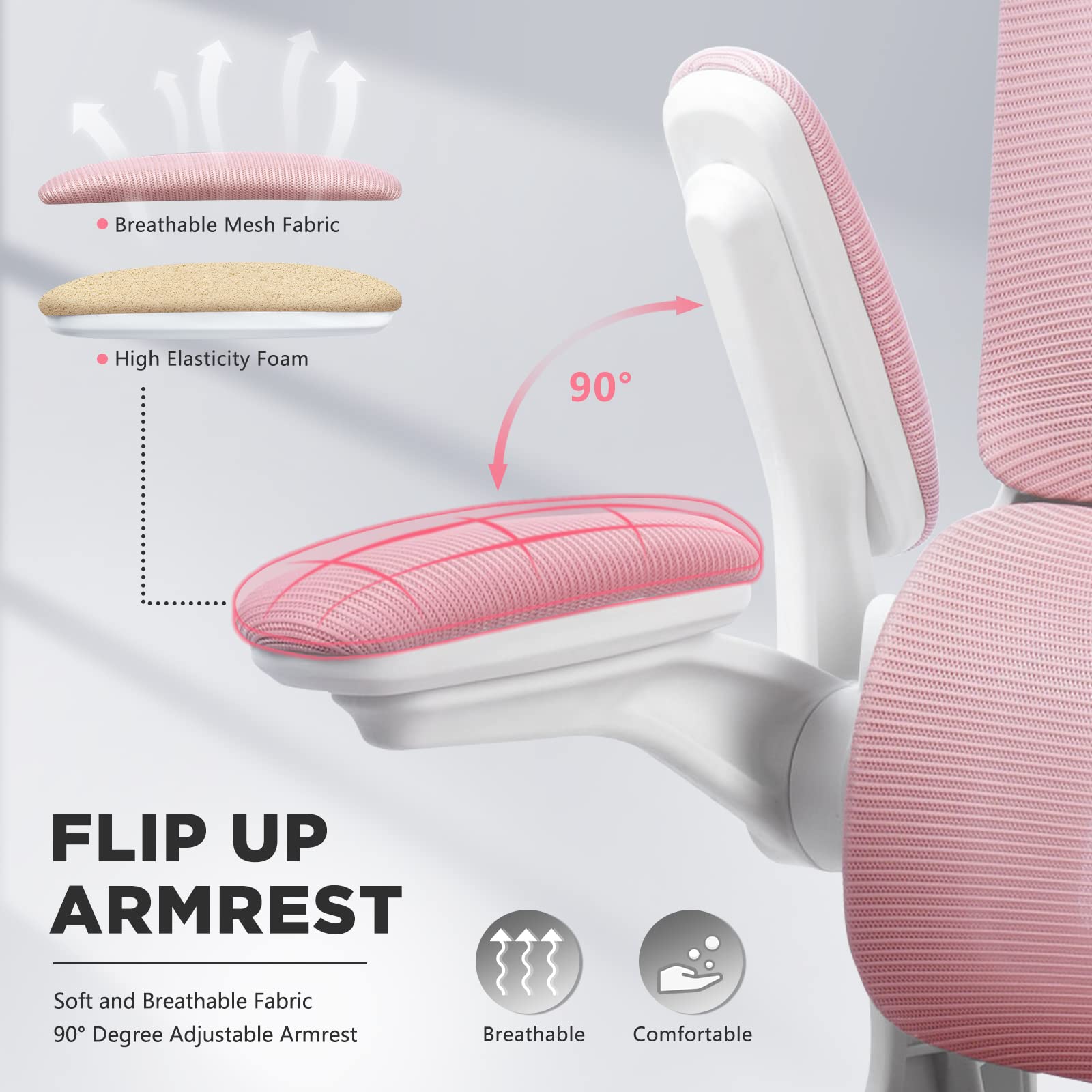 Soontrans Pink Ergonomic Office Chair with Lumbar Support Pillow, Mesh Office Chair with Adjustable Arms & Headrest, Rocking Office Desk Chair, Comfortable Ergonomic Chair
