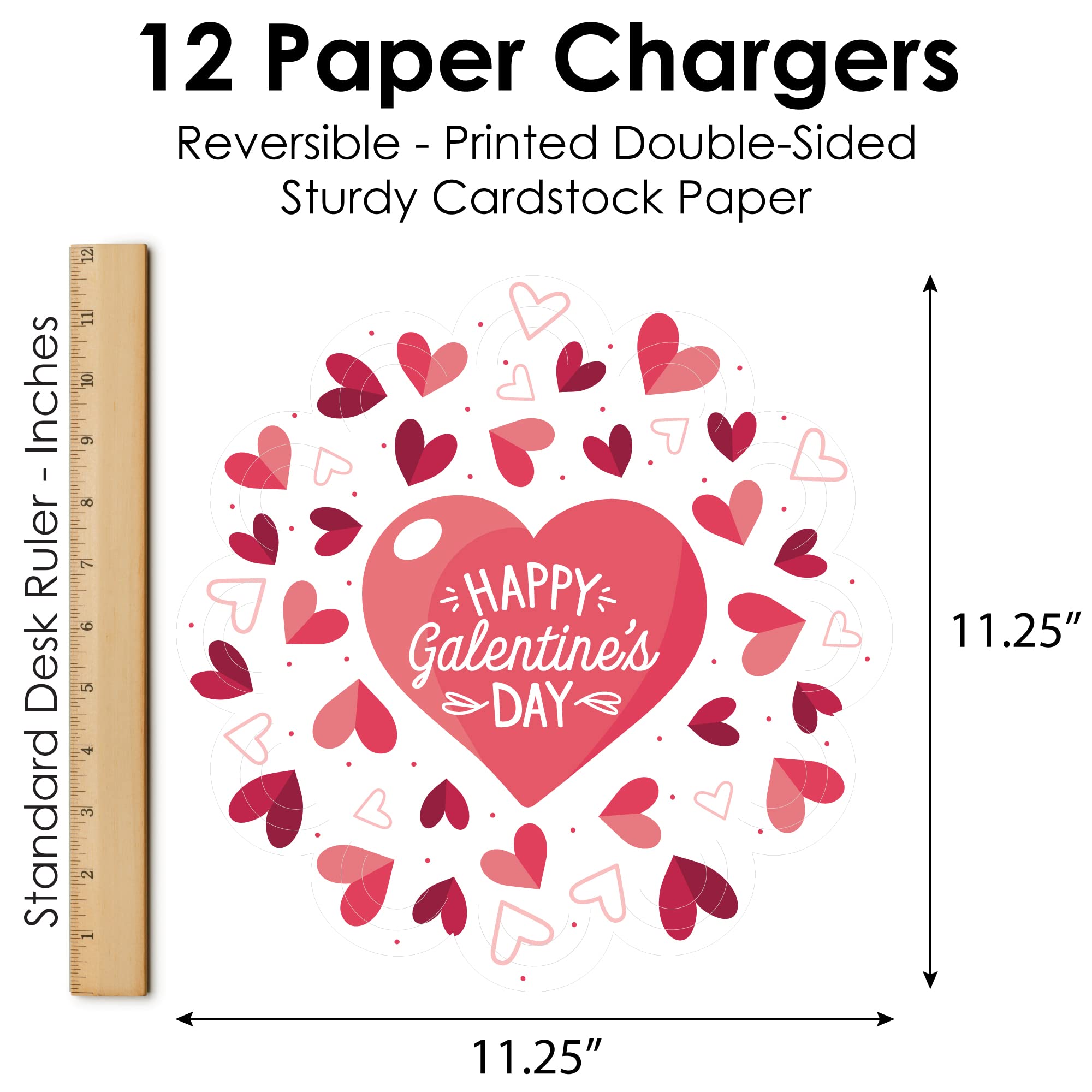 Big Dot of Happiness Happy Galentine’s Day - Valentine’s Day Party Round Table Decorations - Paper Chargers - Place Setting for 12