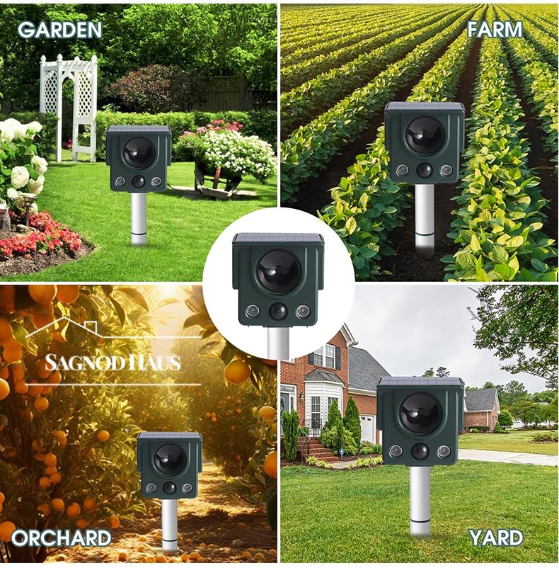 Animal Repellent Outdoor,Ultrasonic Pest Repeller with Motion, Light Sensor and Sound for Cat/Birds/Deer/Skunk/Rat/Squirrel. Deterrent Devices for Yard, Garden, Farm or Patio