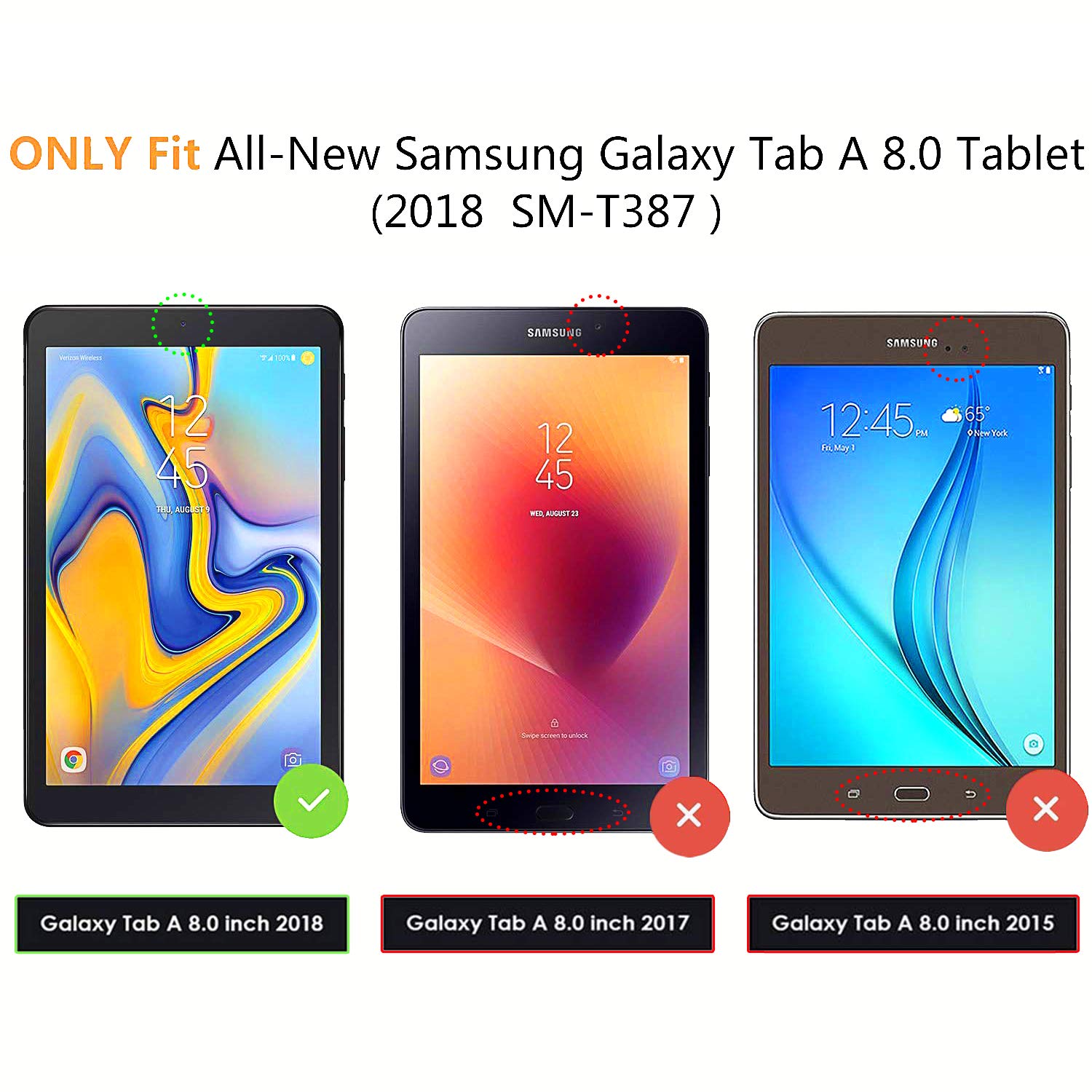 Orzero (2 Pack) Tempered Glass Screen Protector Compatible for Samsung Galaxy Tab A 8.0 inch 2018 (Only Fits for SM-T387 Model), 9 Hardness HD Anti-Scratch Full-Coverage