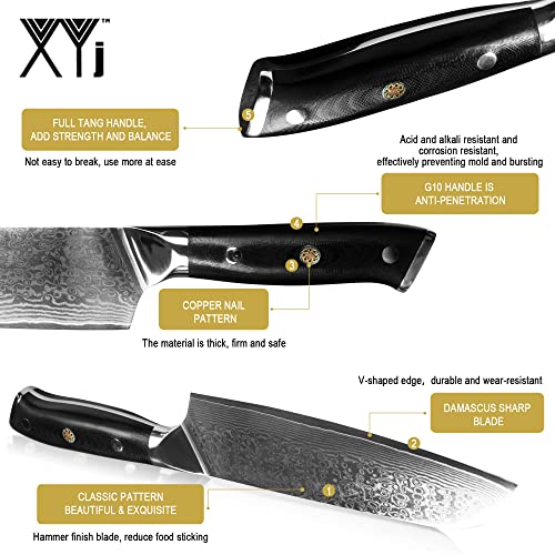 XYJ Professional Damascus Chef Knife VG10 High Carbon Stainless Damascus Steel Knife Ergonomic G10 Handle Razor Sharp 7" Japanese Santoku Knife with Knife Sheath & Gift Box