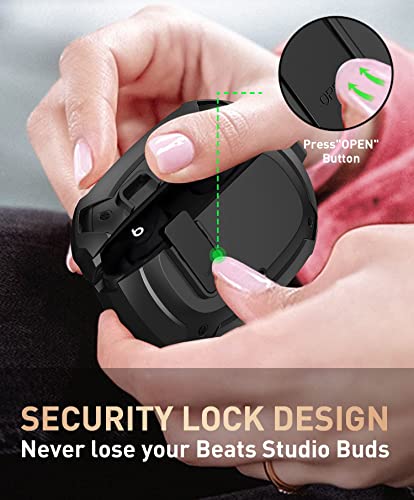 Beats Studio Buds/Studio Buds Plus Case 2021/2023, [Secure Lock] OTOPO Cool Beats Studio Buds+ Protective Case Cover Men Women with Keychain for New Beats Studio Ear buds + Case - Black