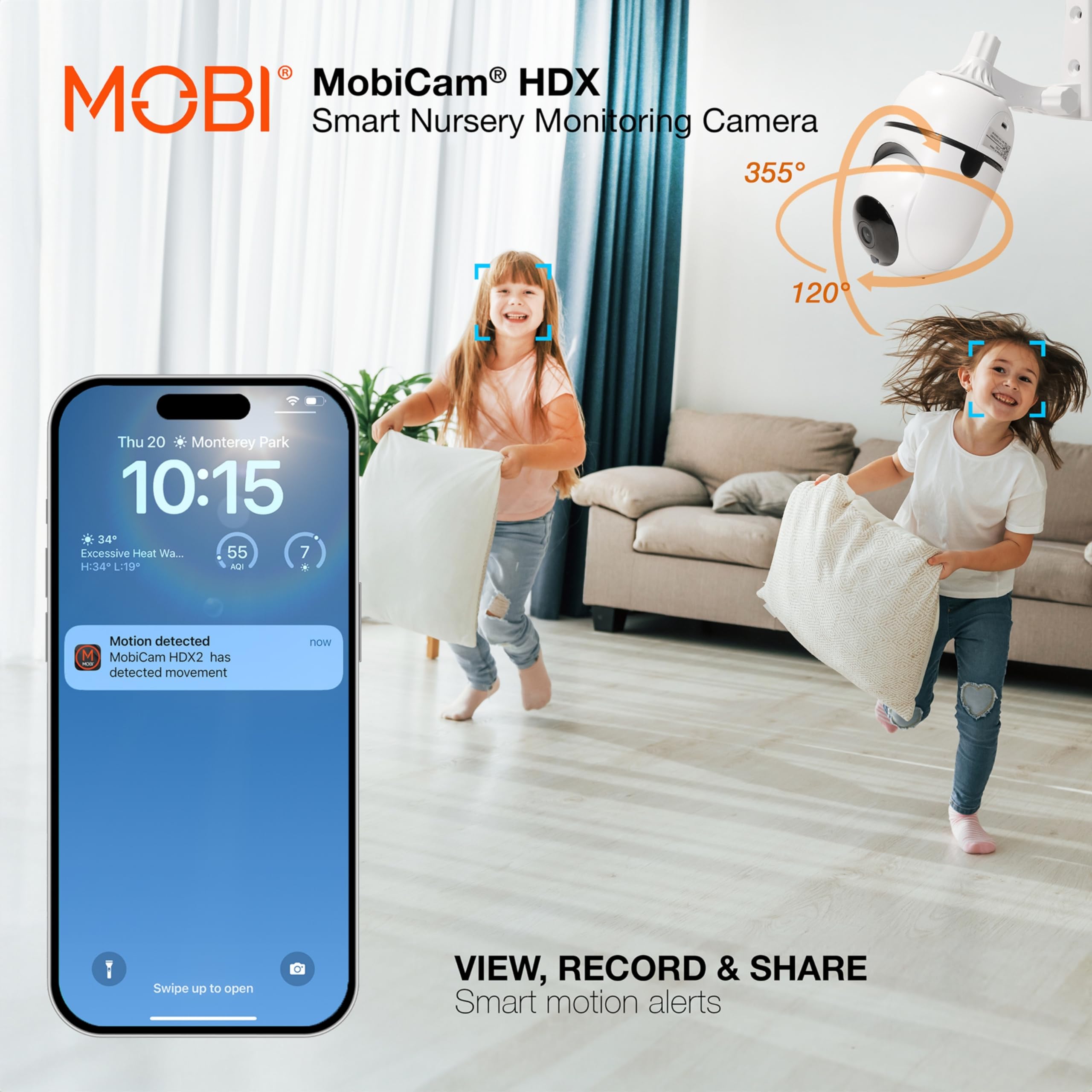 MobiCam HDX Wi-Fi Pan & Tilt Smart Nursery, Elderly & Home Monitoring Camera, 1080p HD Indoor Security Night Vision IP Camera, Motion Detection, Two-Way Audio, Cloud & SD Card Storage - (3-Pack)