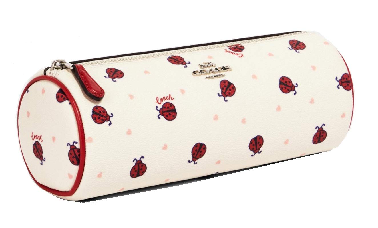 Coach WOMENS MAKEUP BRUSH HOLDER IN CANVAS LEATHER (Chalk/Red Multi)