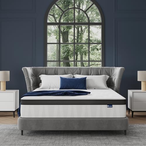 Avenco 12 Inch Queen Mattress, Hybrid Mattress in a Box with Independent Spring, Soft and Comfort Medium Firm Queen Size Mattress, Edge Support, Pressure Relief, Back Pain Relief, CertiPUR-US.
