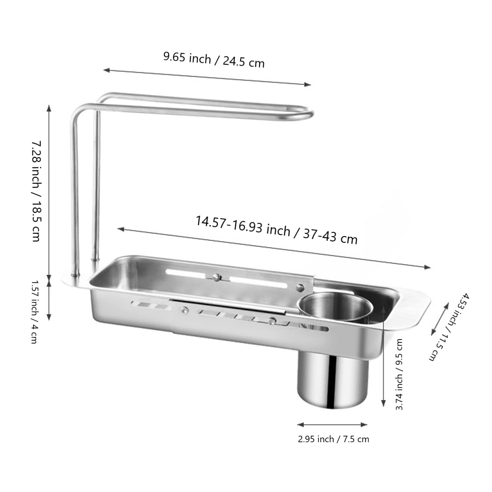 AJIODA Kitchen Sink Caddy Sponge Holder, Expandable Sink Storage Rack with Dishcloth Towel Holder & Residue Filter, Stainless Steel Multi-Functional Over Sink Kitchen Caddy Drying Rack Drain Rack