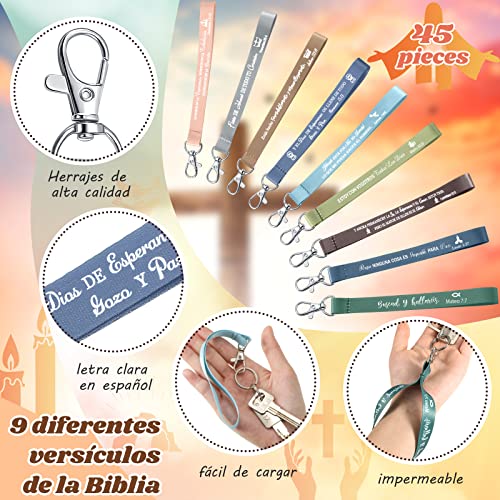 45 Pieces Christian Keychains Bulk Inspirational Bible Verse Key Chains Polyester Scripture Keyrings Religious Party Gifts (Vivid Color, Stylish)