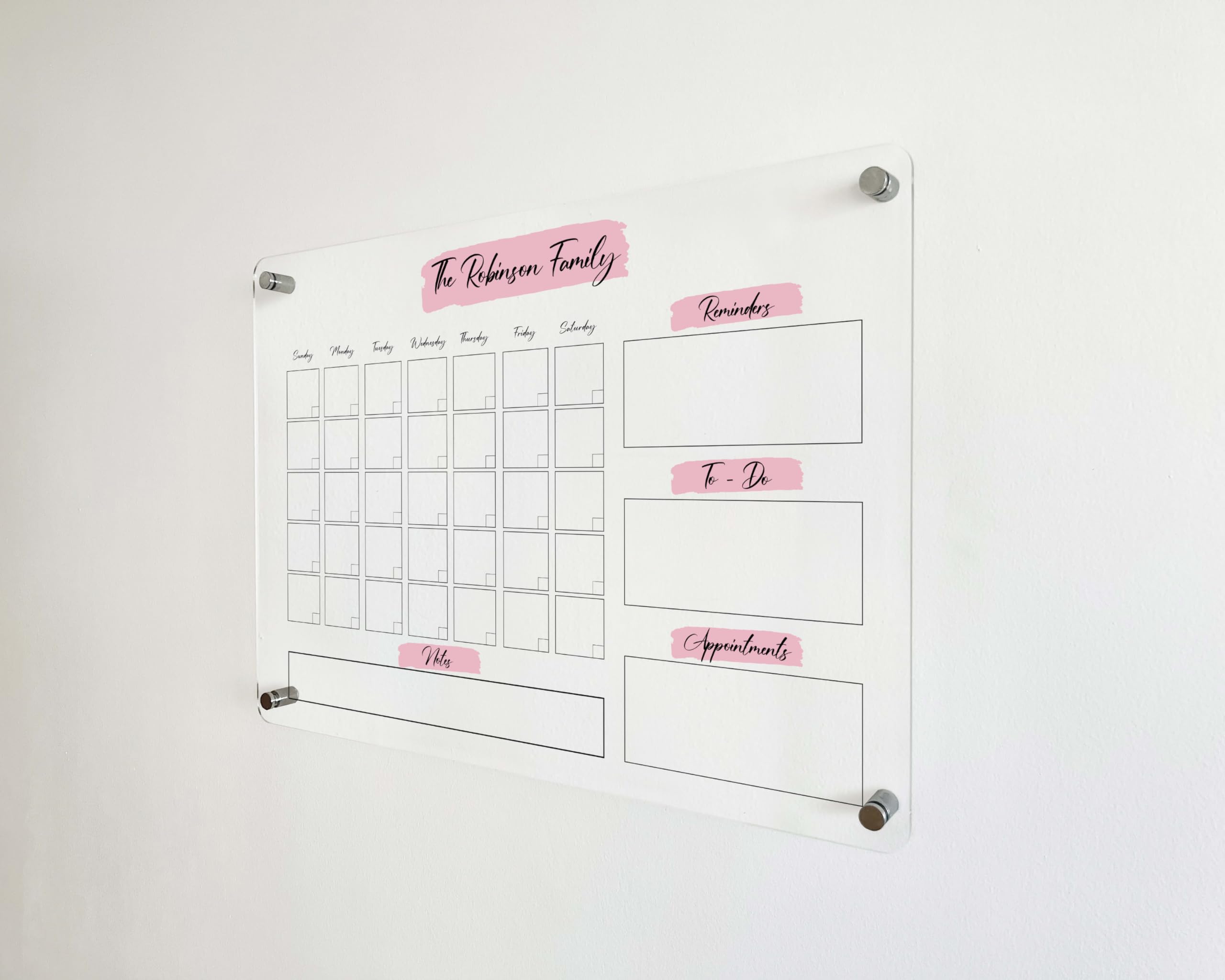 Acrylic Family Planner Wall Calendar - Personalized Calendar 2024, Dry Erase Calendar, Monthly and Weekly Calendar, Transparent Calendar