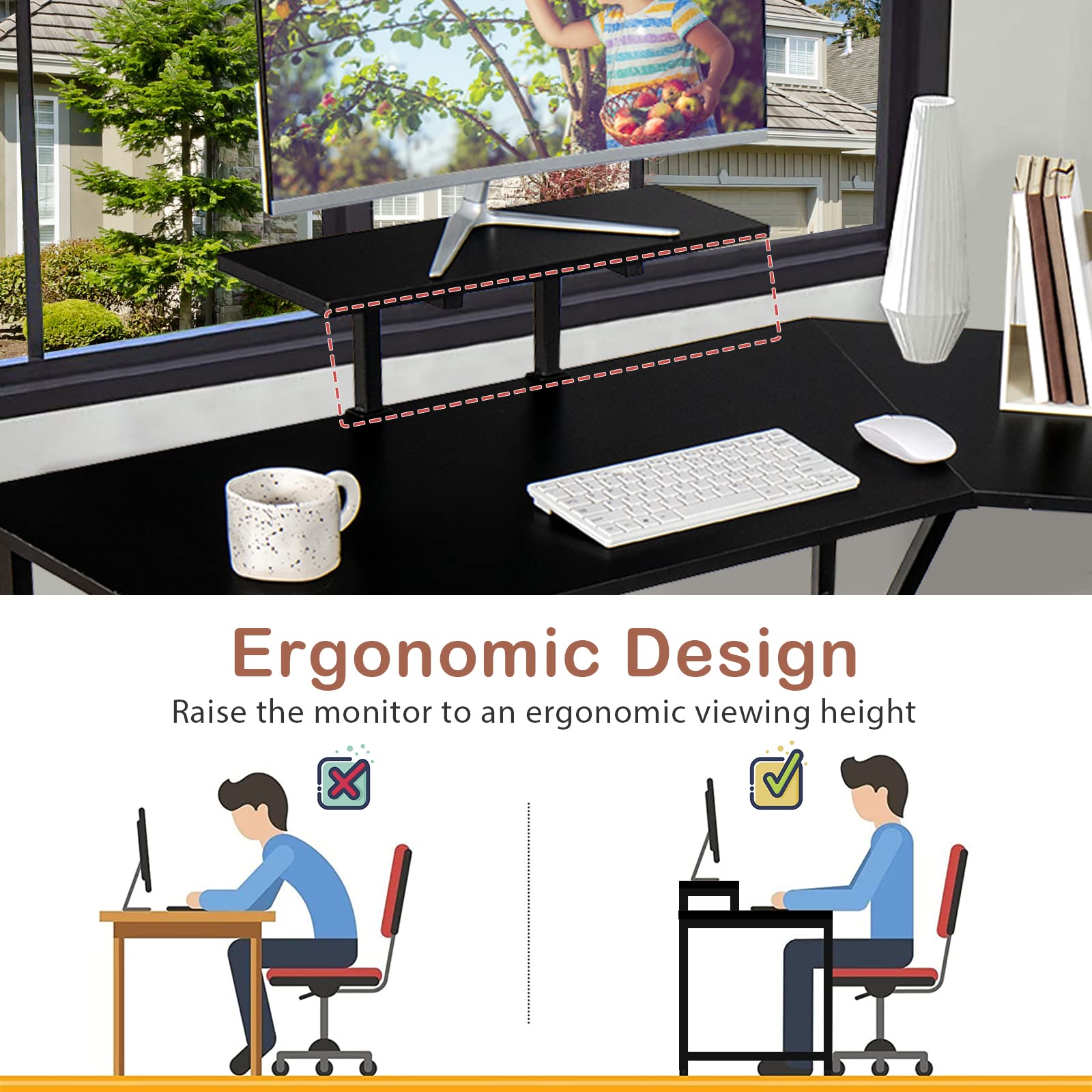 Tangkula L-Shaped Reversible Computer Desk, 2 Person Long Computer Workstation w/Movable Monitor Stand, Large Home Office Corner Desk for Working Writing Gaming (Natural)