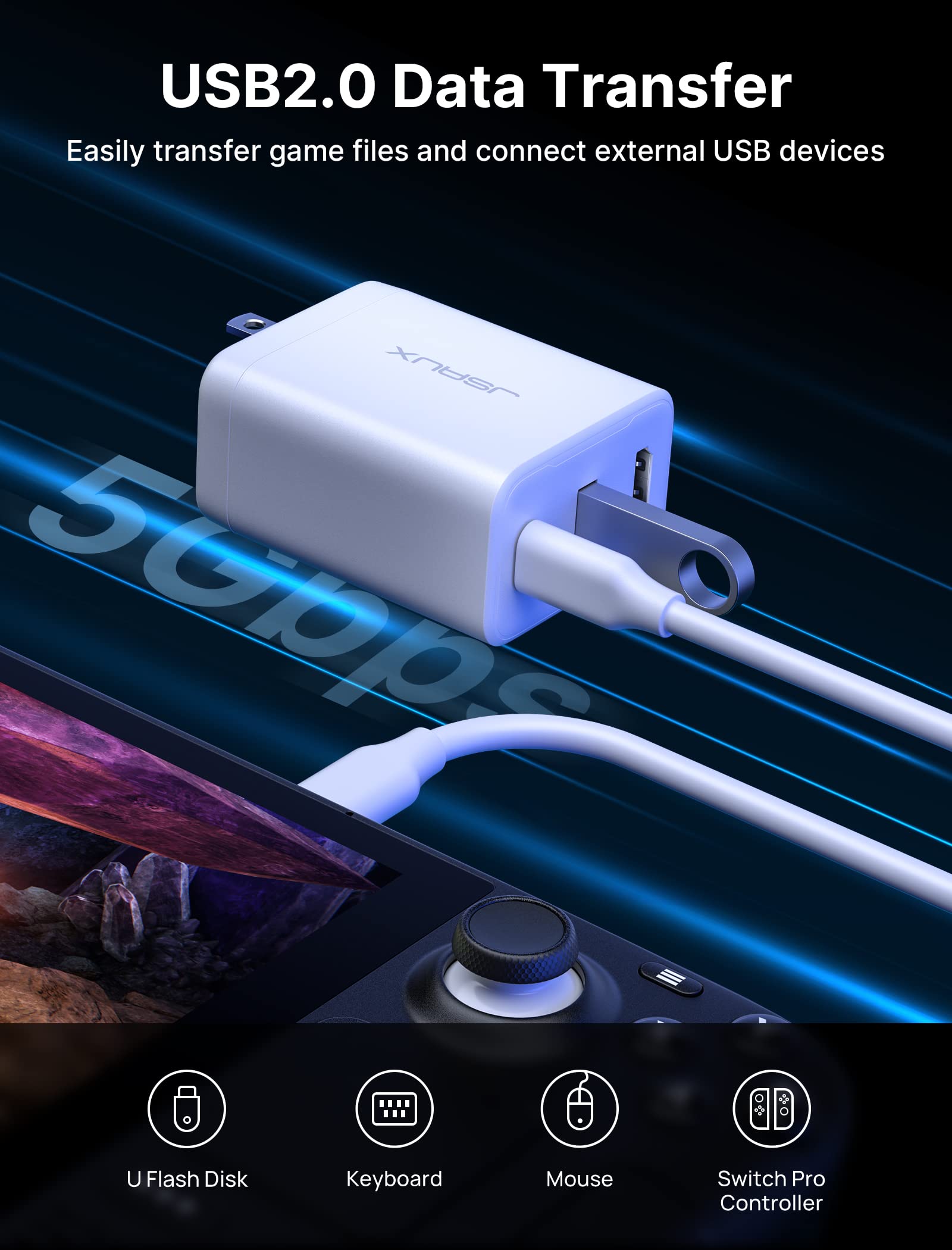 45W Charger Dock for Steam Deck, JSAUX 3-Port Dock Station [USB-C/USB-A/4K HDMI] with 3.3FT USB C 3.1 Cable, Foldable AC Charger Adapter Compatible with Steam Deck, Switch, MacBook, iPad and Samsung