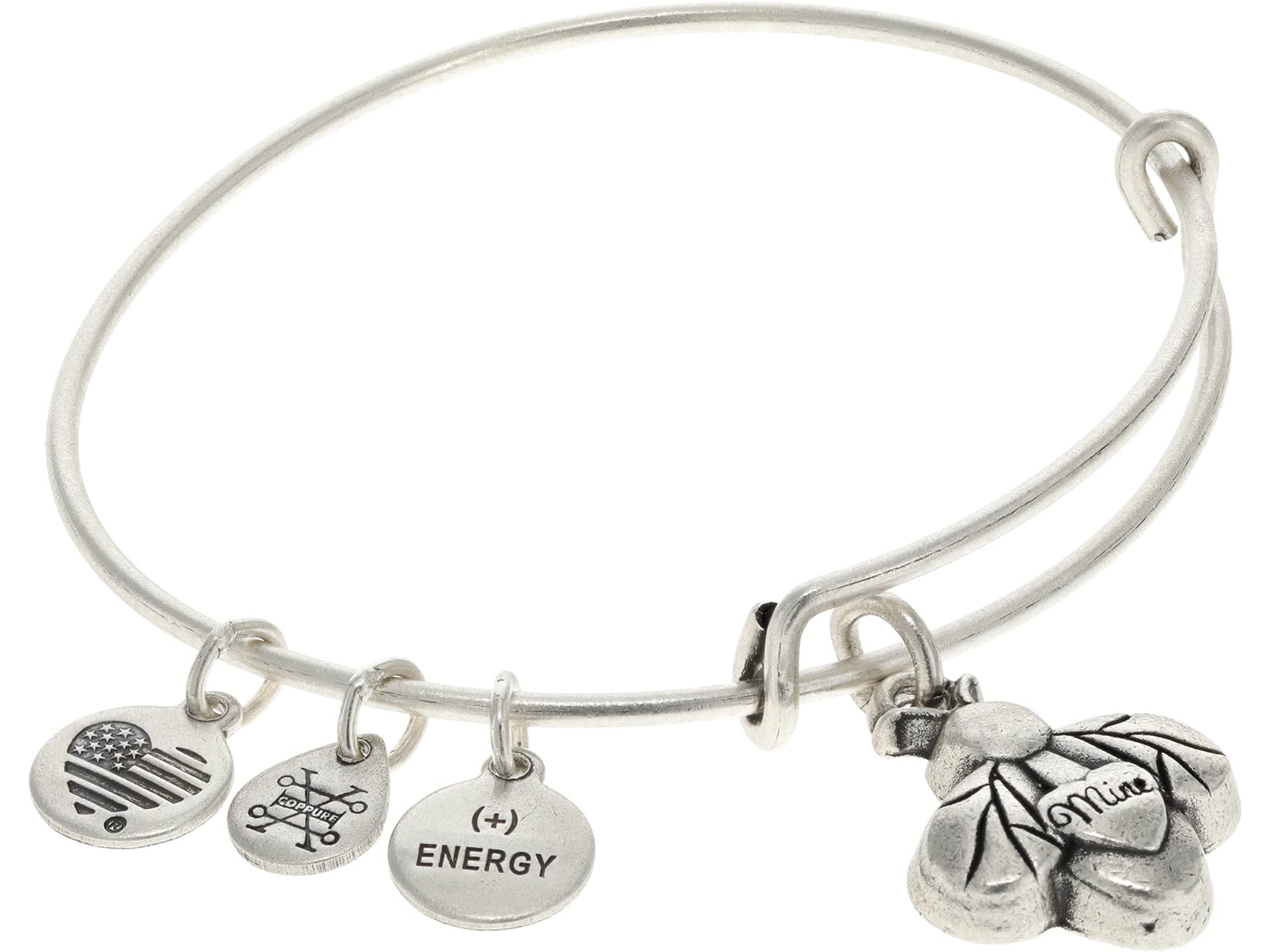 Alex and Ani Bee Mine Charm Bangle Bracelet - Rafaelian Silver Finish - 2 to 3.5 in
