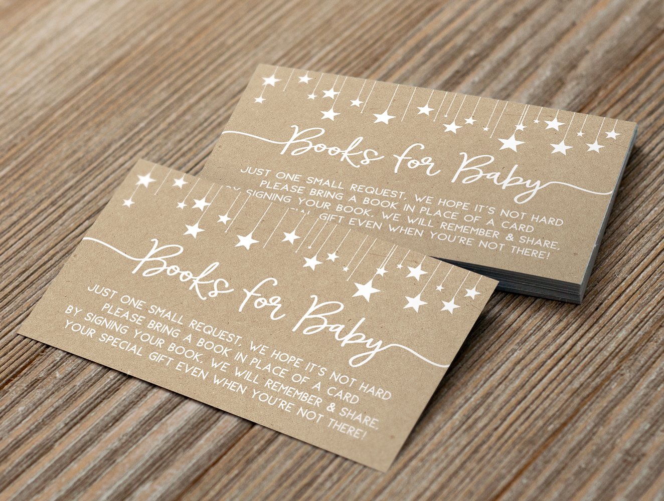 Printed Party Baby Shower Bring a Book Insert Cards, Rustic Kraft, Set of 25