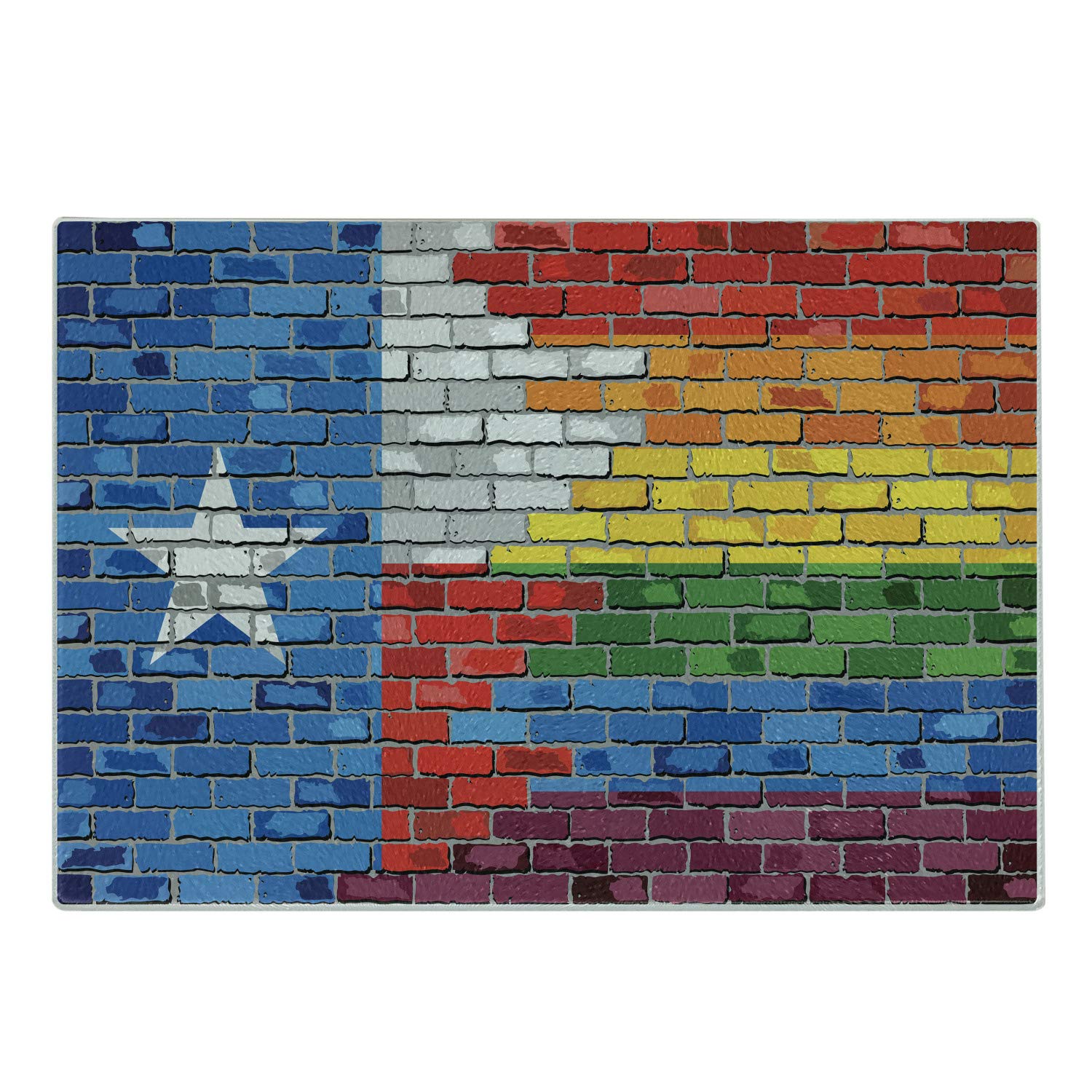 Ambesonne Austin Cutting Board, Brick Wall Textured Grungy Image Painted in Texas Flag and Rainbow Colors Design, Decorative Tempered Glass Cutting and Serving Board, Small Size, Multicolor