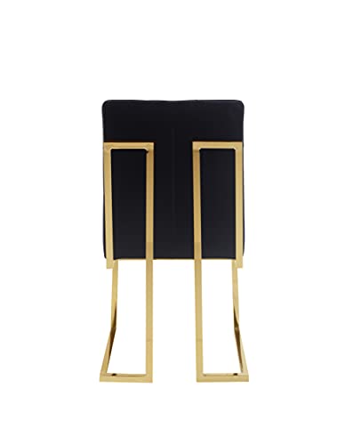 Iconic Home Liam Contemporary Brass Metal Frame Modern Tufted Velvet Polished Dining Side Chair, Black (Set Of 2)