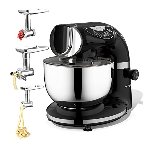 Aifeel Stand Mixer 8.5QT Bowl, 7 in 1 Multifunctional Kitchen Mixer with Dough Hook, Whisk, Beater, Meat Grinder,Pasta & Cookie Maker-Black