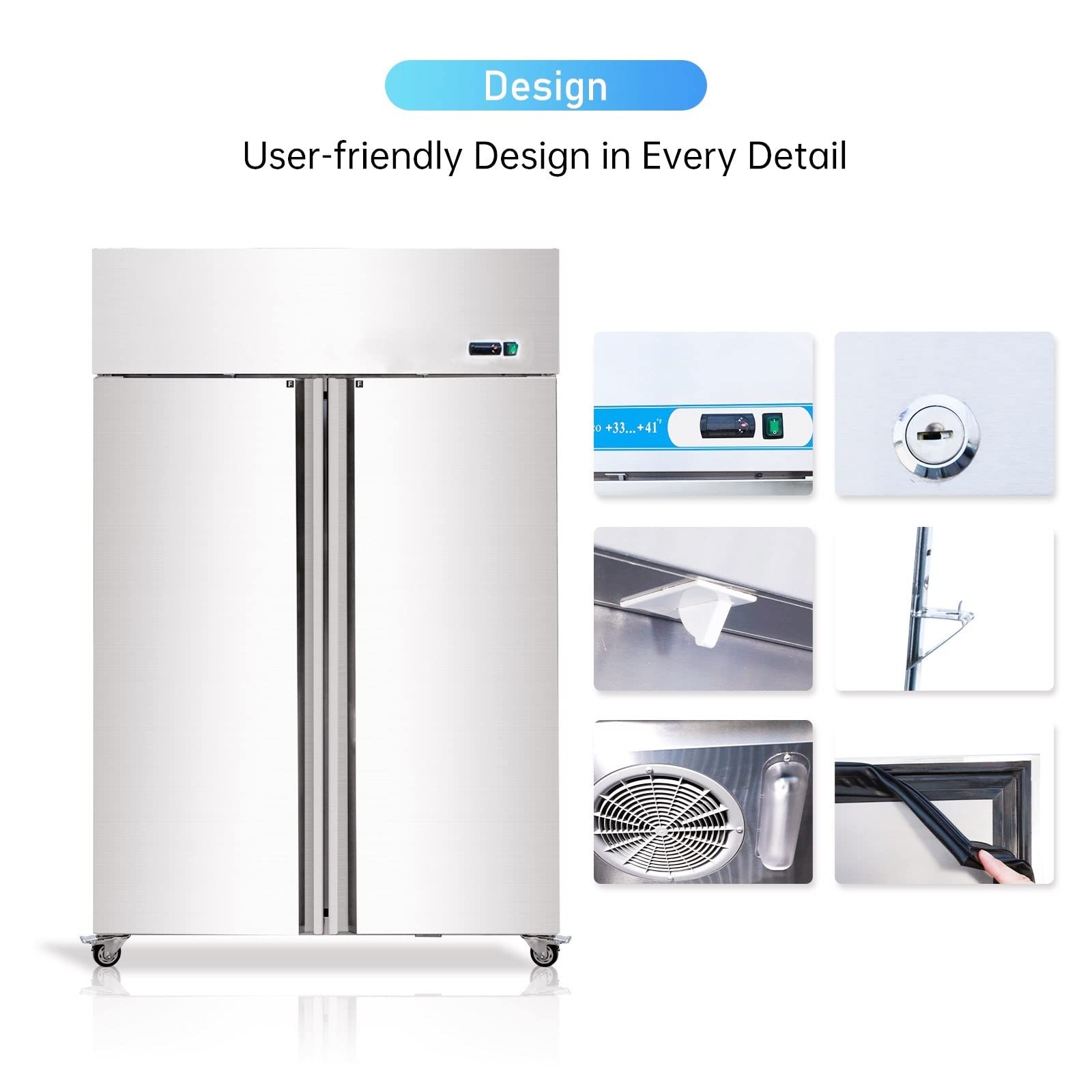 Aceland ARF-48B Reach-in Double door COMBO Refrigerator and Freezer 36 Cu. Ft. for Restaurant, Bar, Shop, Residential(Commercial Kitchen Equipment)