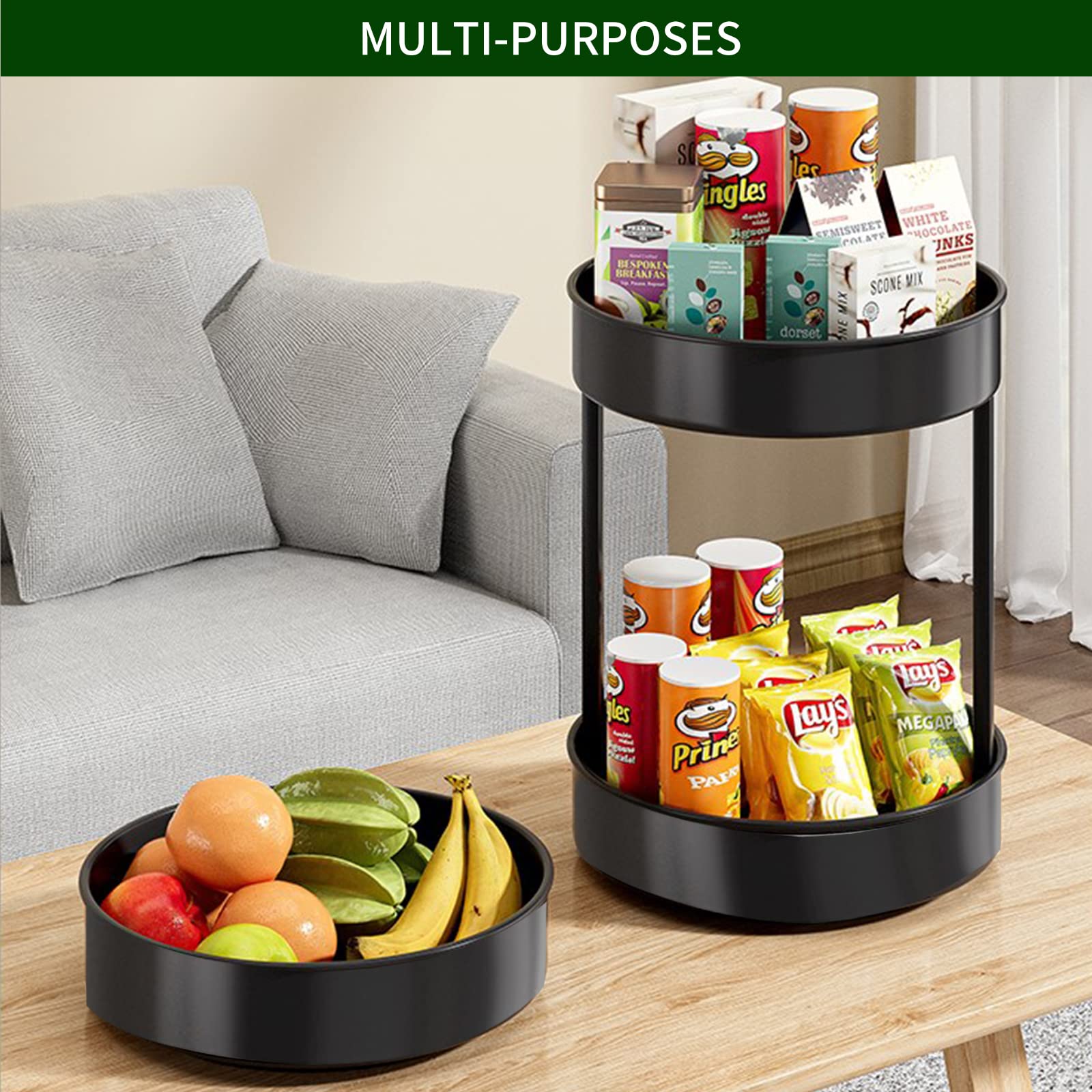 AKOLAFE 4 Pack 9 Inch Acrylic Lazy Susan Organizer Large Lazy Susan for Table 360-Degree Revolving Display Base Black Lazy Susan Turntable for Cabinet Kitchen Pantry Vanity Countertop