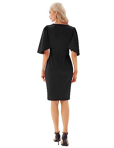 GRACE KARIN Women's Round Neck Hips-Wrapped Bodycon Pencil Dress L Black