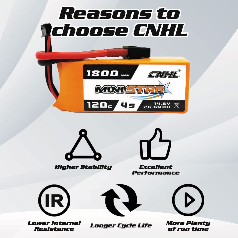 CNHL 1800mAh 4S Lipo Battery 14.8V 120C with XT60 Plug for RC Airplane Boat Heli Airplane Drone FPV Racing Hobby (2 Packs)