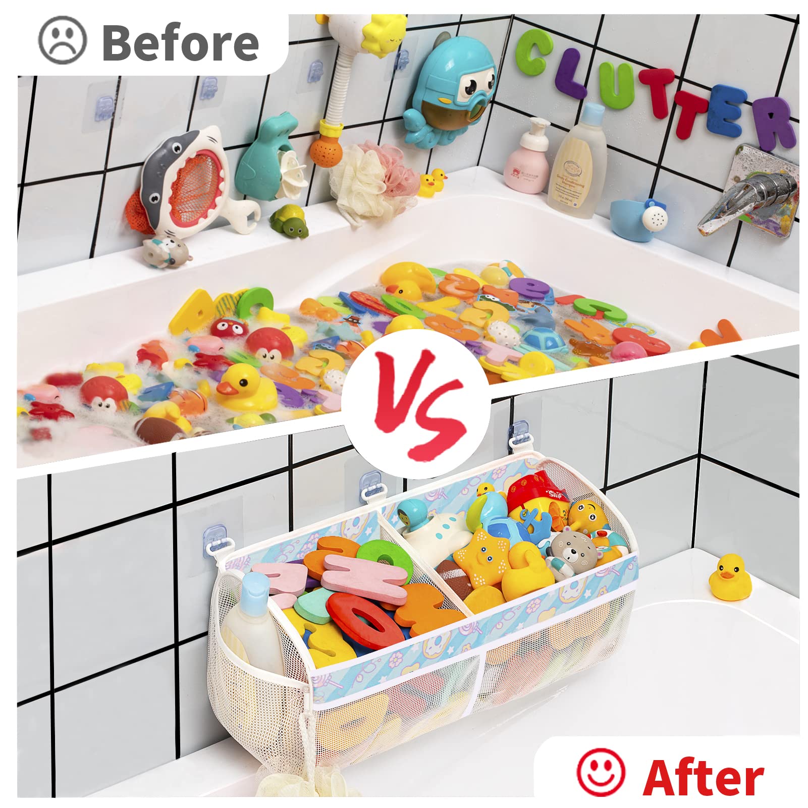 Austion Mesh Bath Toy Storage for Tub - Sorting Baby Toys Bath Tub Toy Holder - Extra Large Capacity Bath Toy Organizer with Large Openings, Quick-Drying and Breathable (Blue)