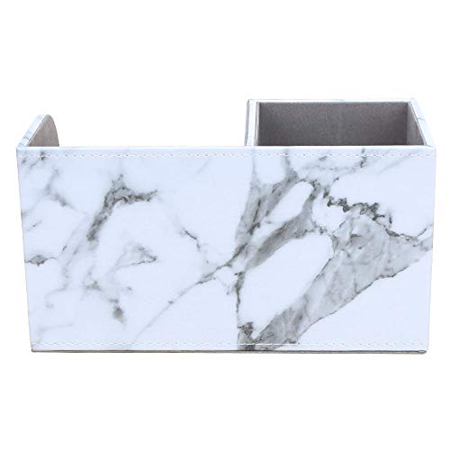 KINGFOM Desk Organizer Office Supplies Caddy Pu Leather Multi-Function Storage Box Pen/Pencil,Cell Phone, Business Name Cards Remote Control Holder Gray Marble