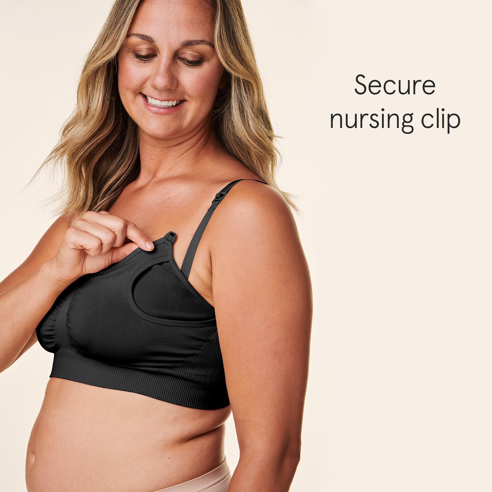 Bravado Designs Hands Free Pumping Bra & Nursing Bra 2-in-1 Seamless for Maternity & Breastfeeding, Black, Large