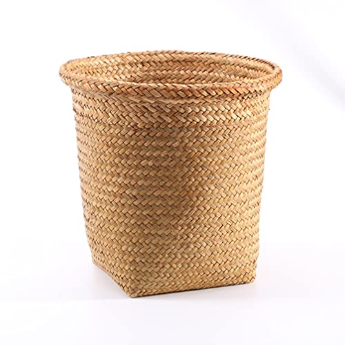 Beavorty Clothes Hamper 2pcs Woven Waste Basket Rattan Plant Basket Trash Can Wicker Garbage Container Bin Seagrass Belly Planter Laundry Basket Storage Basket for Home Office Wicker Storage Basket