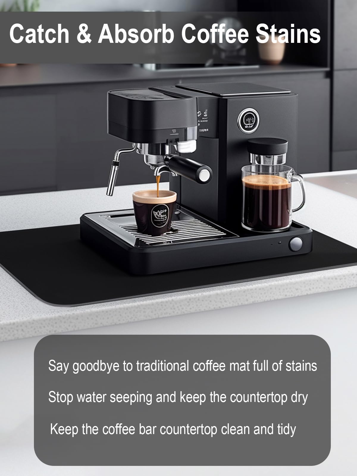 AiBOB Coffee Mat, Hide Stain Absorbent Coffee Bar Mats Fit Under Coffee Maker Espresso Machine, Rubber Backed Dish Drying Mat for Kitchen Countertops