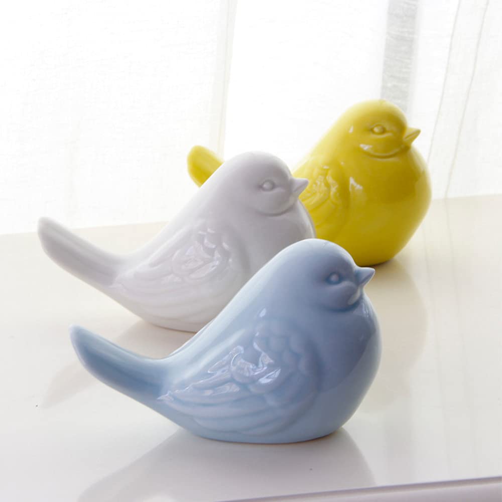 XIOU Ceramic Birds, Porcelain Bird Figurine Statue, Animals Figurines Ornaments, Mini Bird Home Decoration, Statues Decor for Garden Living Room Bedroom Office, Wedding Decor (White)