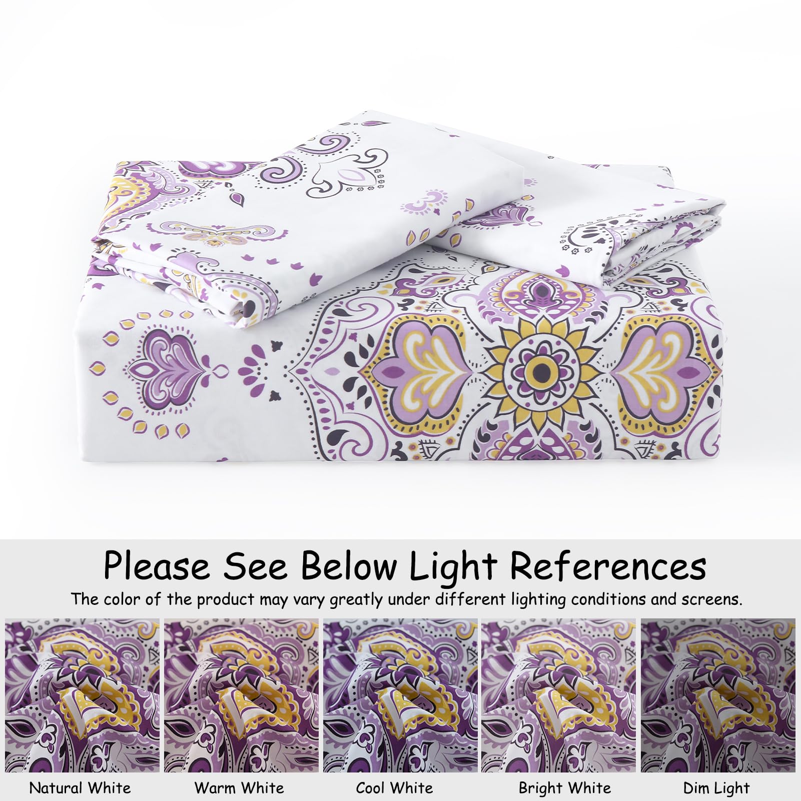 Bedduvit 100% Cotton Duvet Cover Queen Size - Purple Damask Queen Duvet Cover Set, Soft Cozy Paisley Pattern All Season Bedding Comforter Sets with Zipper Closure & 8 Ties (90"x90")