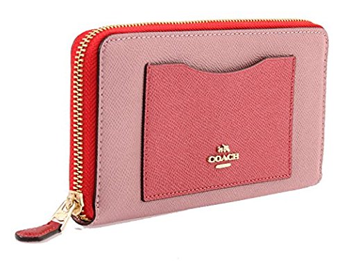 Coach Accordion Zip Wallet in Geometric ColorBlock, F57605 (Strawberry/Oxblood Multi)