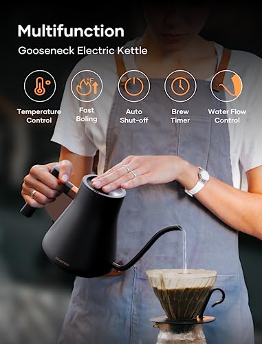 INTASTING Electric Kettle, Electric Tea Kettle with LCD Display, ±1℉ Temperature Control Gooseneck Electric Kettle, Auto Shut-Off/Keep Warm/Brew Timer, Quick Heating Hot Water Kettle Electric, 0.9L