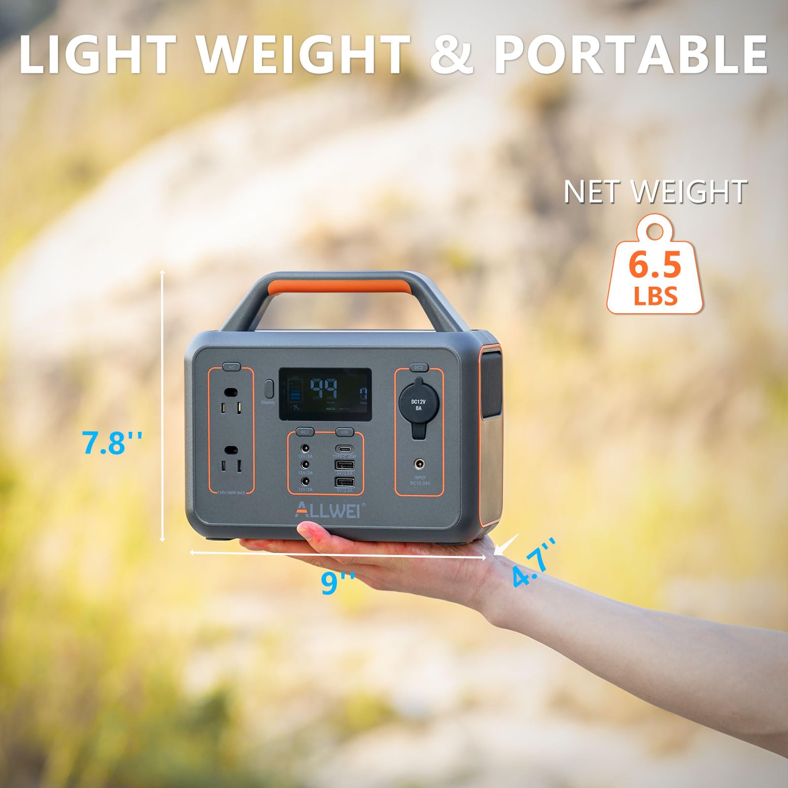 ALLWEI 300W Portable Power Station with 1 * 100W Solar Panel Included, Solar Generator 280Wh, PD60W USB, DC AC Outlet, Home Battery Backup for Camping Outdoor RV Trip Hunting Blackout CPAP