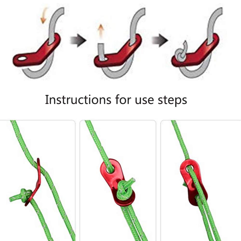 Acenilen 6 Pack Reflective Guyline Tent Rope with Aluminum Adjuster, Tent Kit for Camping Tent & Hiking Accessories - 4mm Thick and 4 Metre Length
